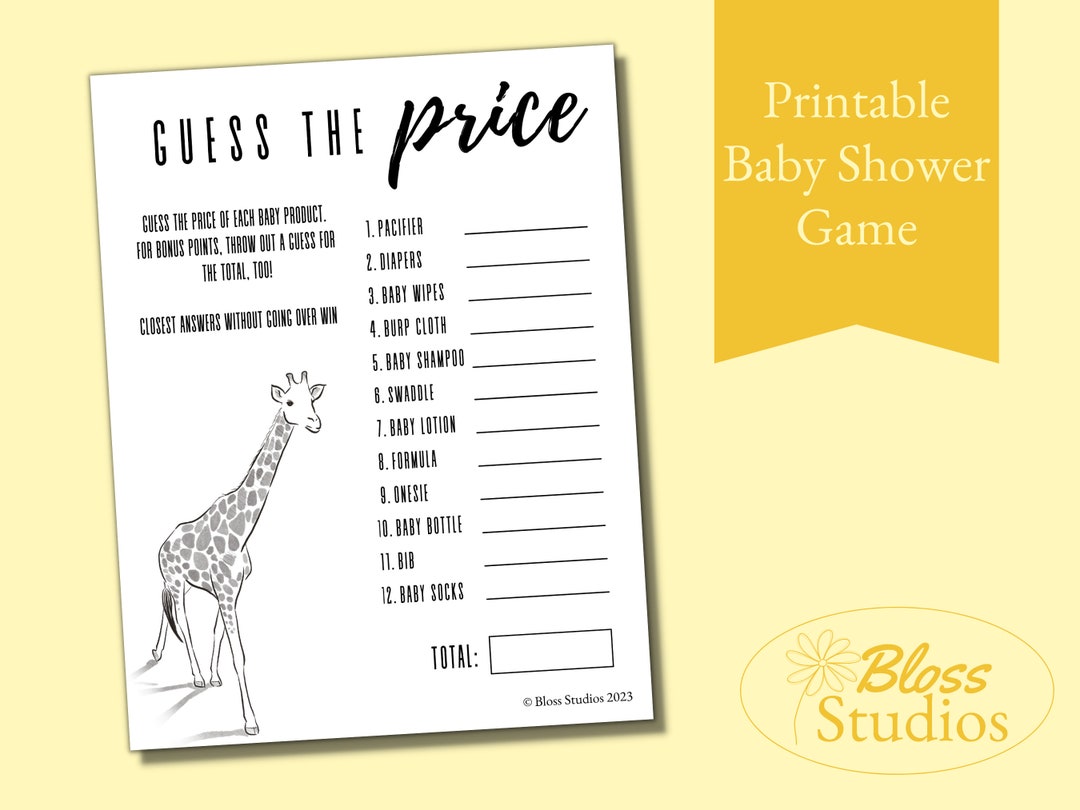 Guess the Price Baby Shower Game | Giraffe Baby Shower Printable Party ...