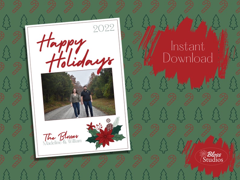 Happy Holidays Photo Card Template 5x7 Christmas Card Family Photo ...