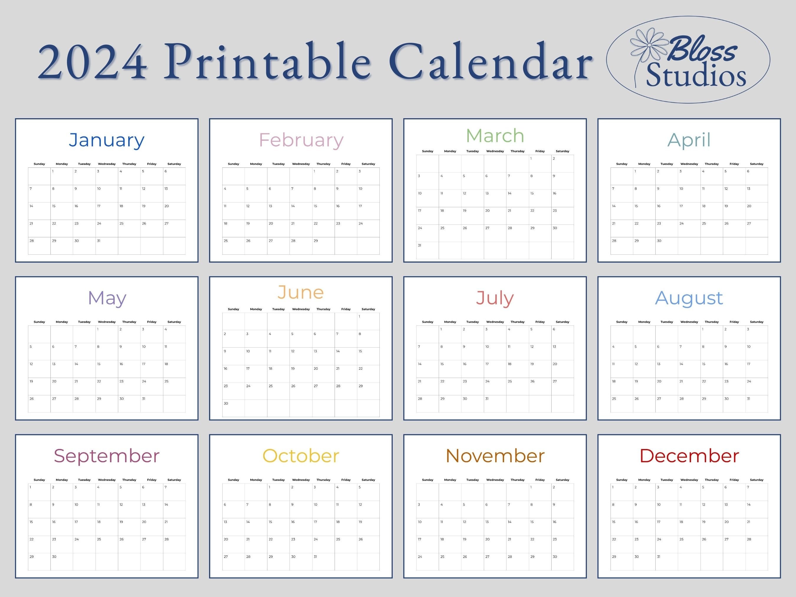 2024 Minimalist Wall Calendar Printable | Office Calendars - Etsy