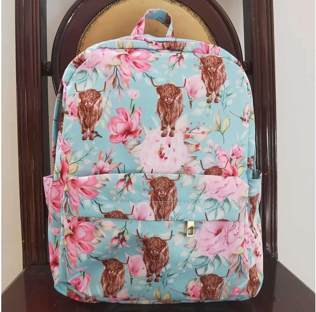 Floral Highland Cow Backpack Floral Cow Backpack Cow Print Bag - Etsy