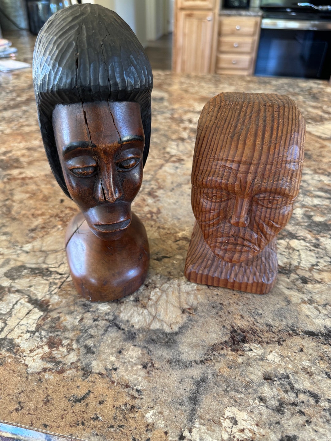African Tribal Bust Double Faced and Signed Plus Primitive Hand Carved ...