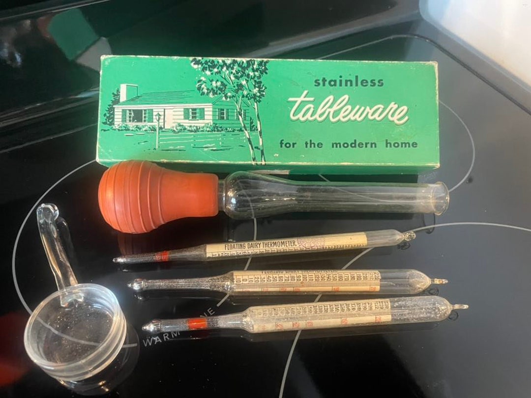 Antique Floating Dairy Thermometers THREE Vintage Baster Glass ...