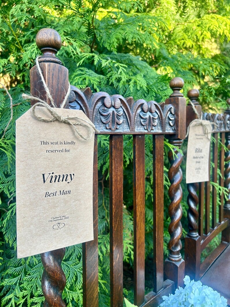 Seat Reservation Tags Cards - Wedding Ceremony Seating - Blessing Seat ...