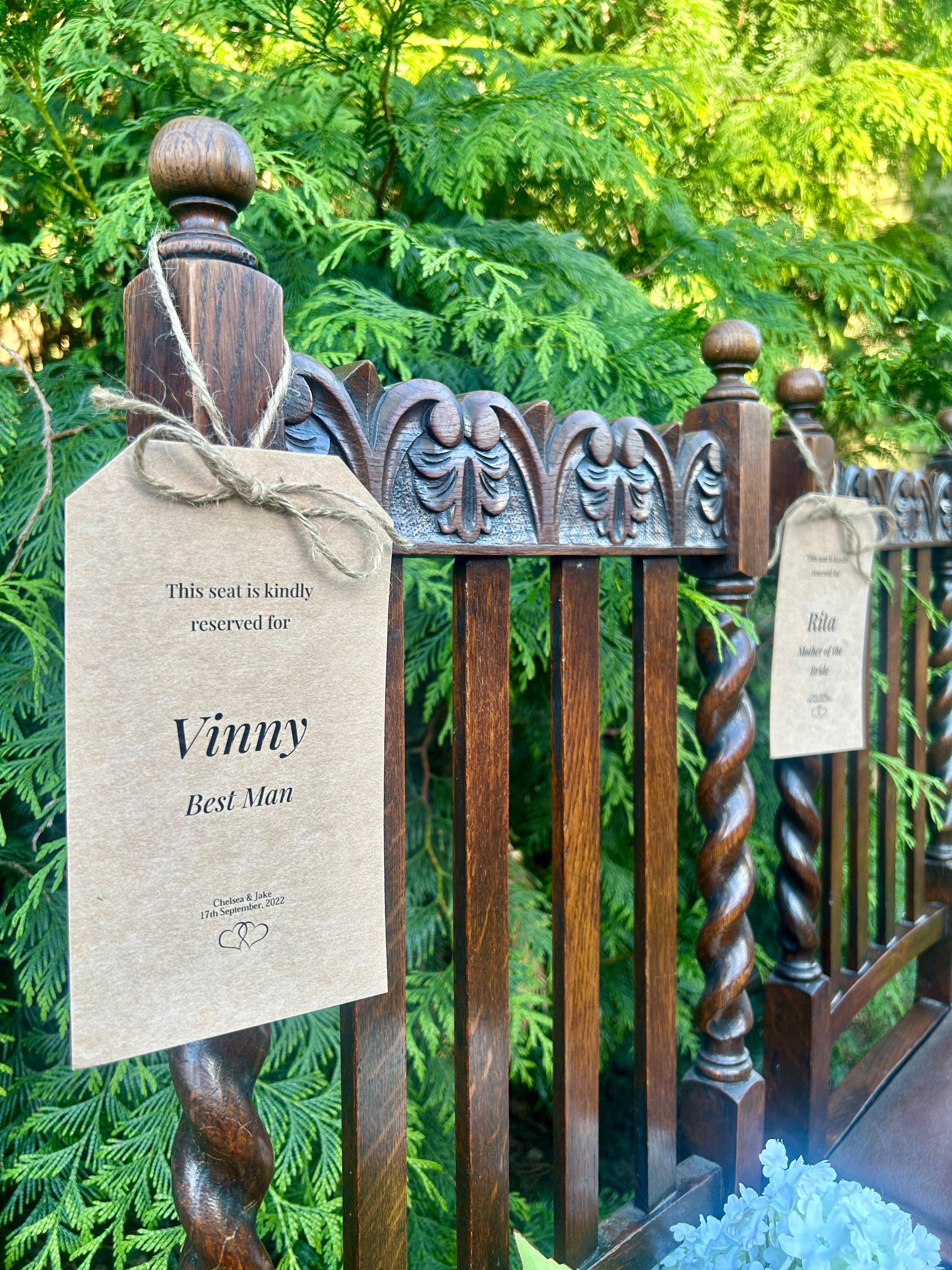 Seat Reservation Tags Cards - Wedding Ceremony Seating - Blessing Seat ...