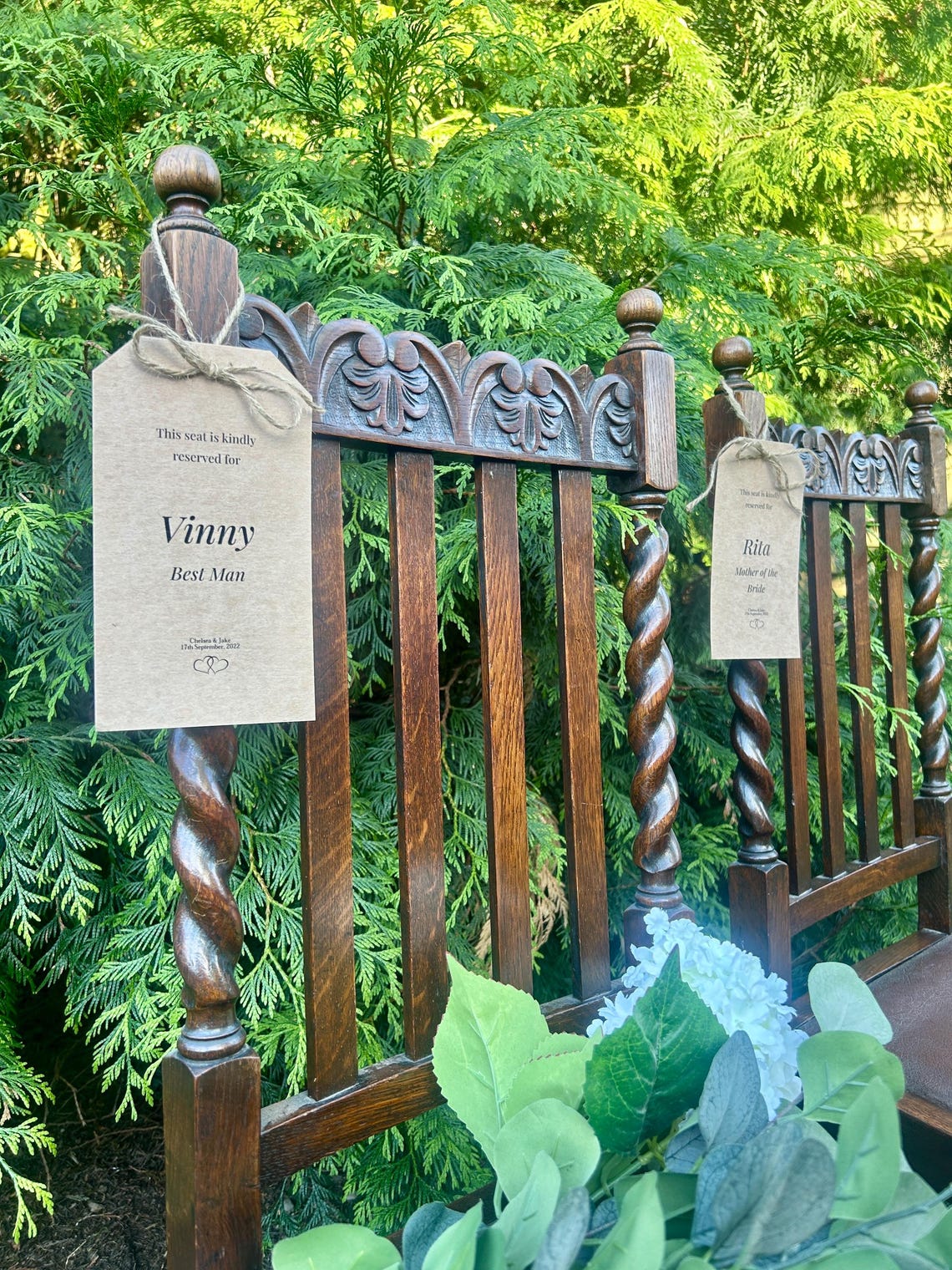 Seat Reservation Tags Cards - Wedding Ceremony Seating - Blessing Seat ...