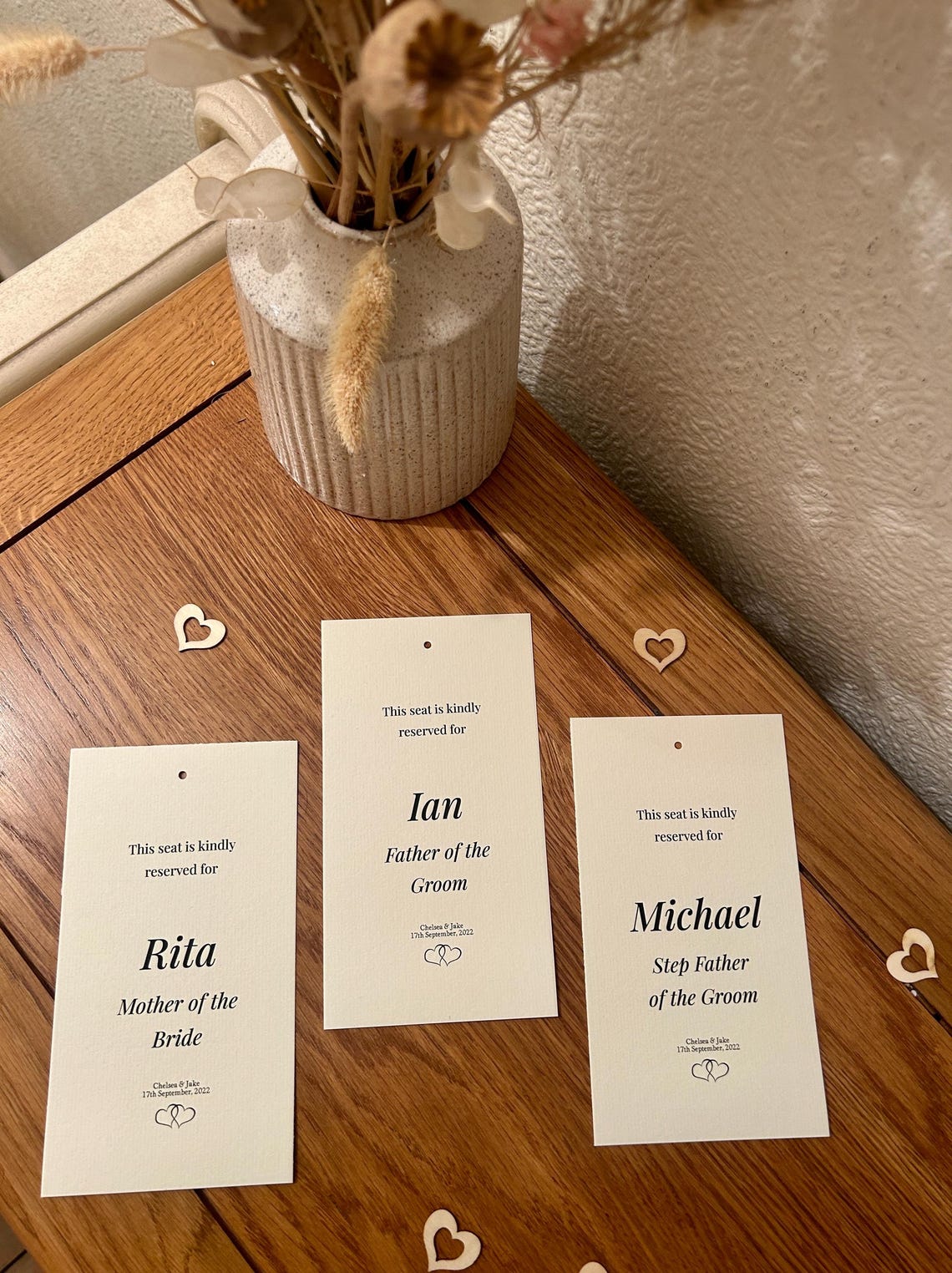 Seat Reservation Tags Cards - Wedding Ceremony Seating - Blessing Seat ...