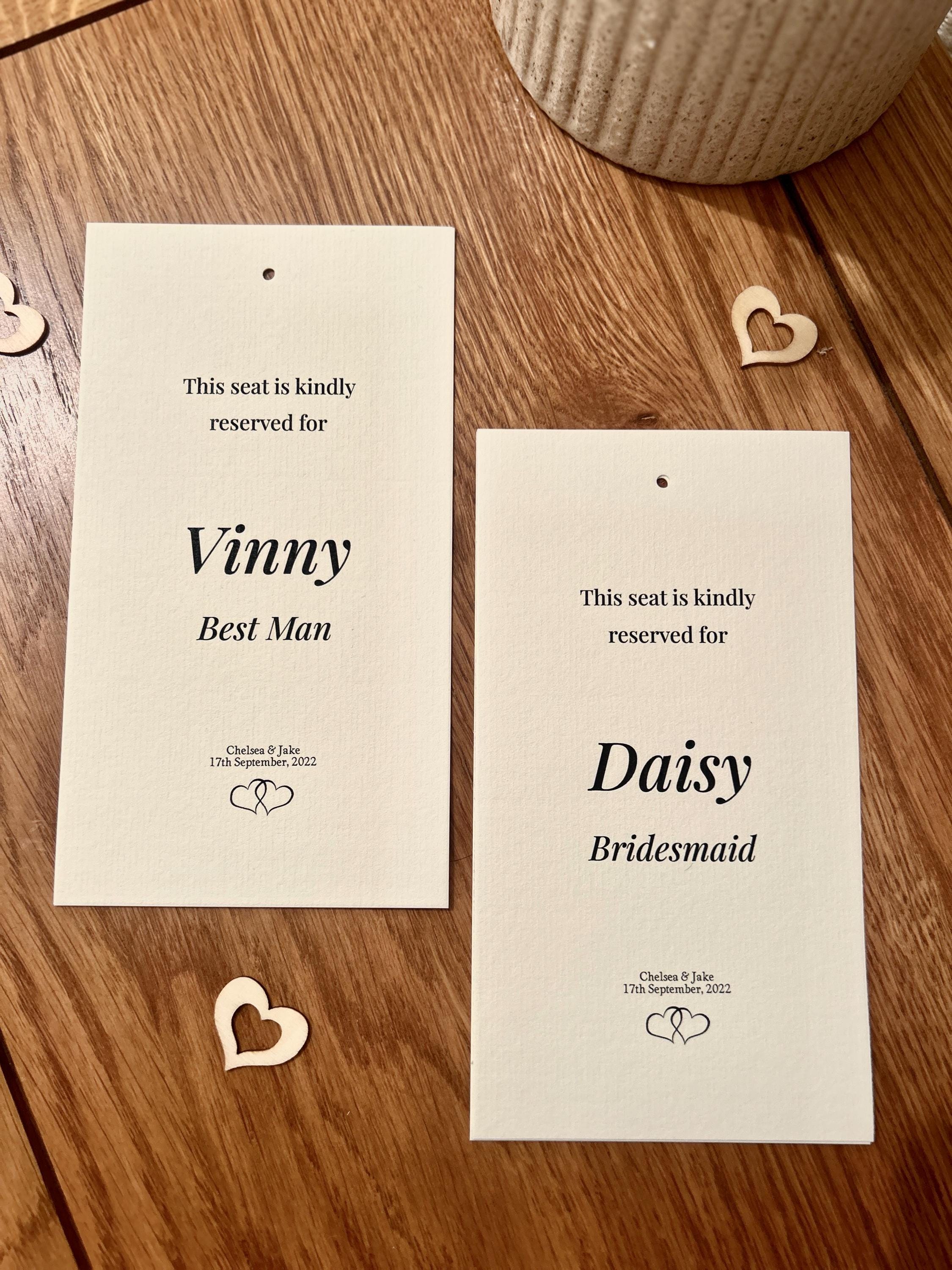Seat Reservation Tags Cards - Wedding Ceremony Seating - Blessing Seat ...
