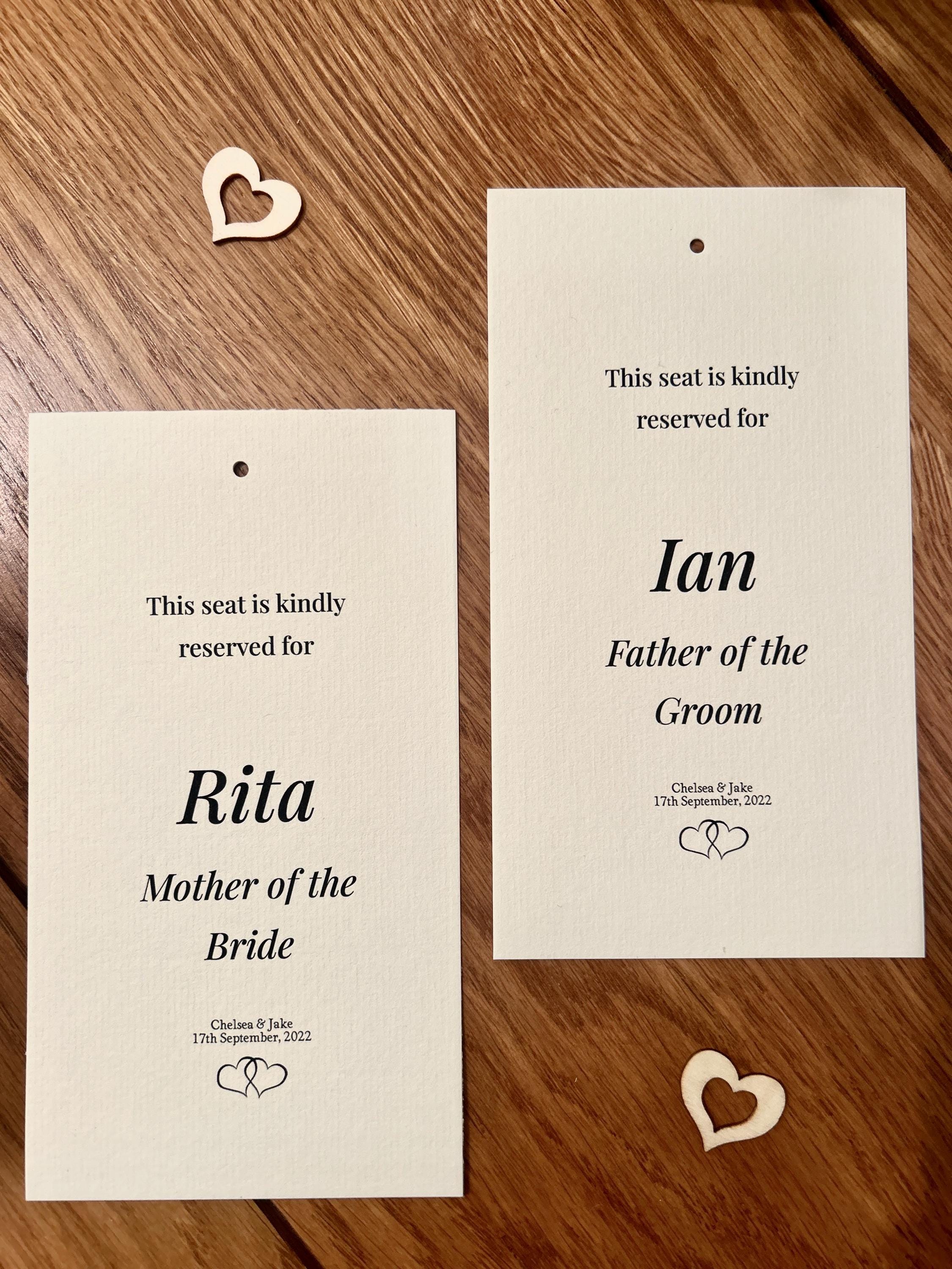 Seat Reservation Tags Cards - Wedding Ceremony Seating - Blessing Seat ...