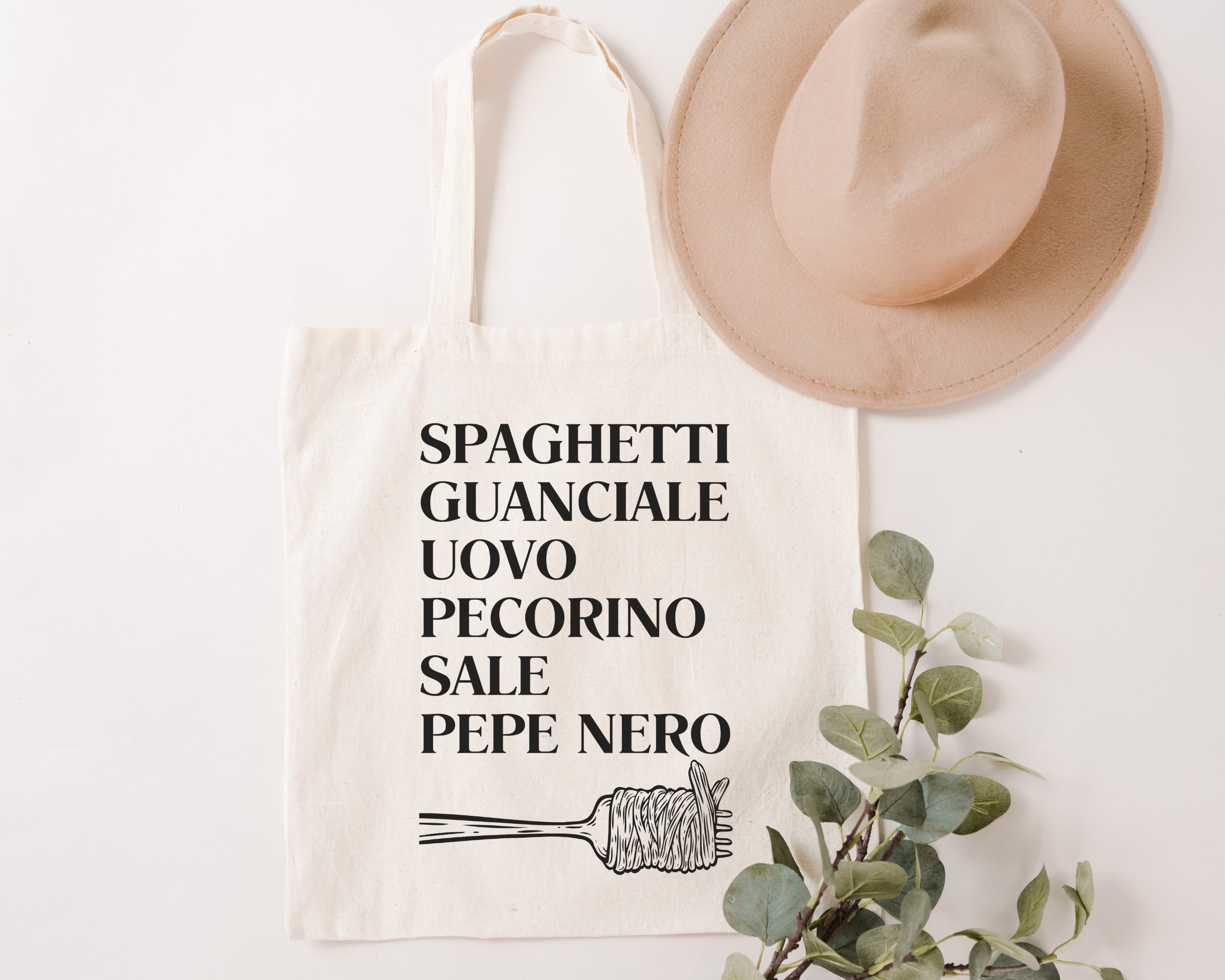 Pasta Carbonara Recipe, Ingredients Canvas Tote Bag Authentic Italian ...