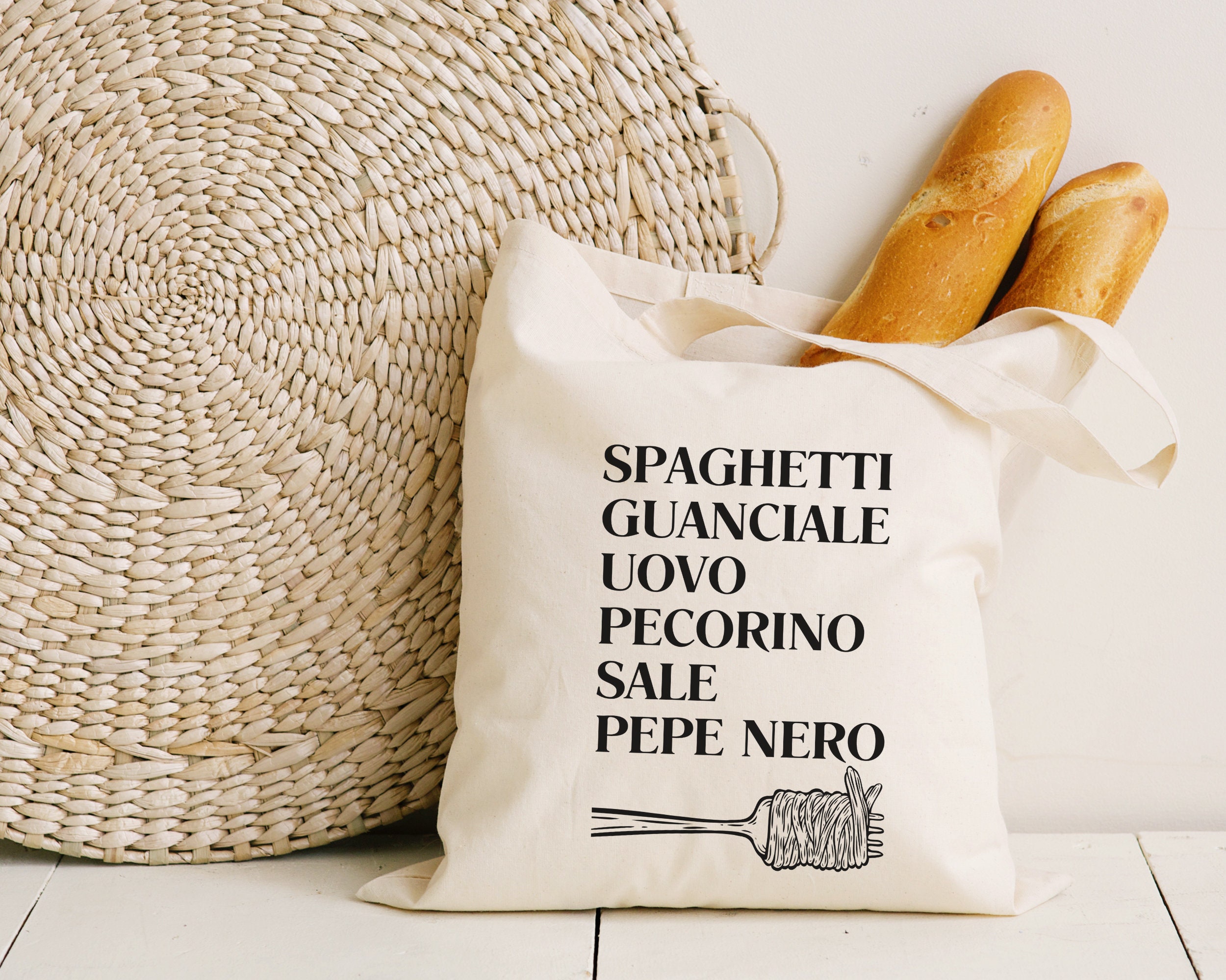 Pasta Carbonara Recipe, Ingredients Canvas Tote Bag Authentic Italian ...