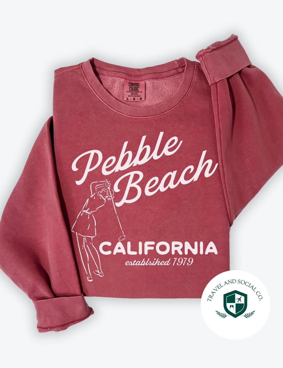 Pebble Beach, California Comfort Colors Lightweight Cotton Crewneck ...