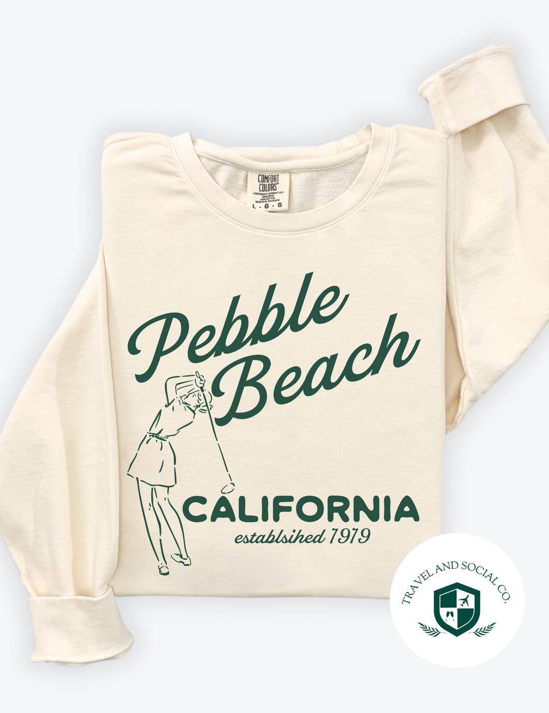 Pebble Beach, California Comfort Colors Lightweight Cotton Crewneck ...