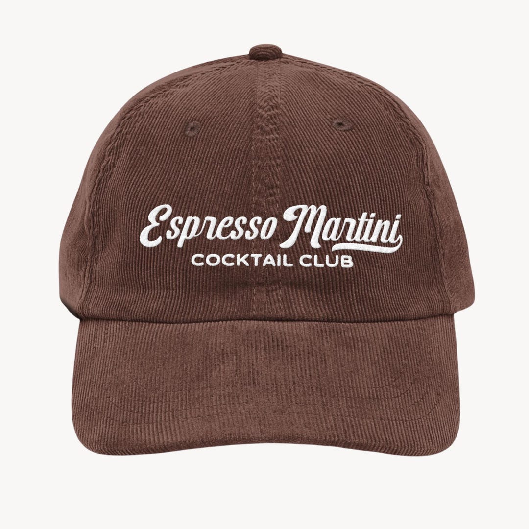 Embroidered Espresso Martini Cocktail Club Vintage Corduroy Cap | Retro ...