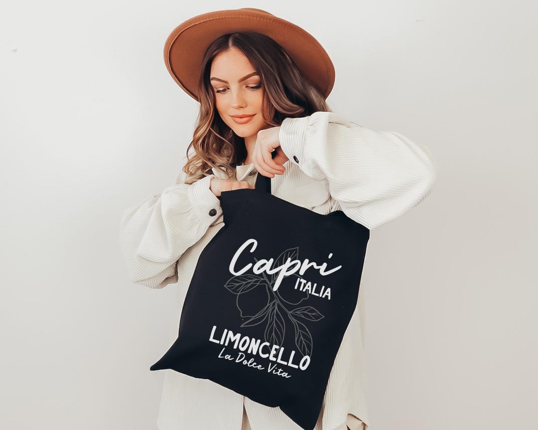 Capri Limoncello Cotton Canvas Tote Bag | Boho Lemons Style Bag ...