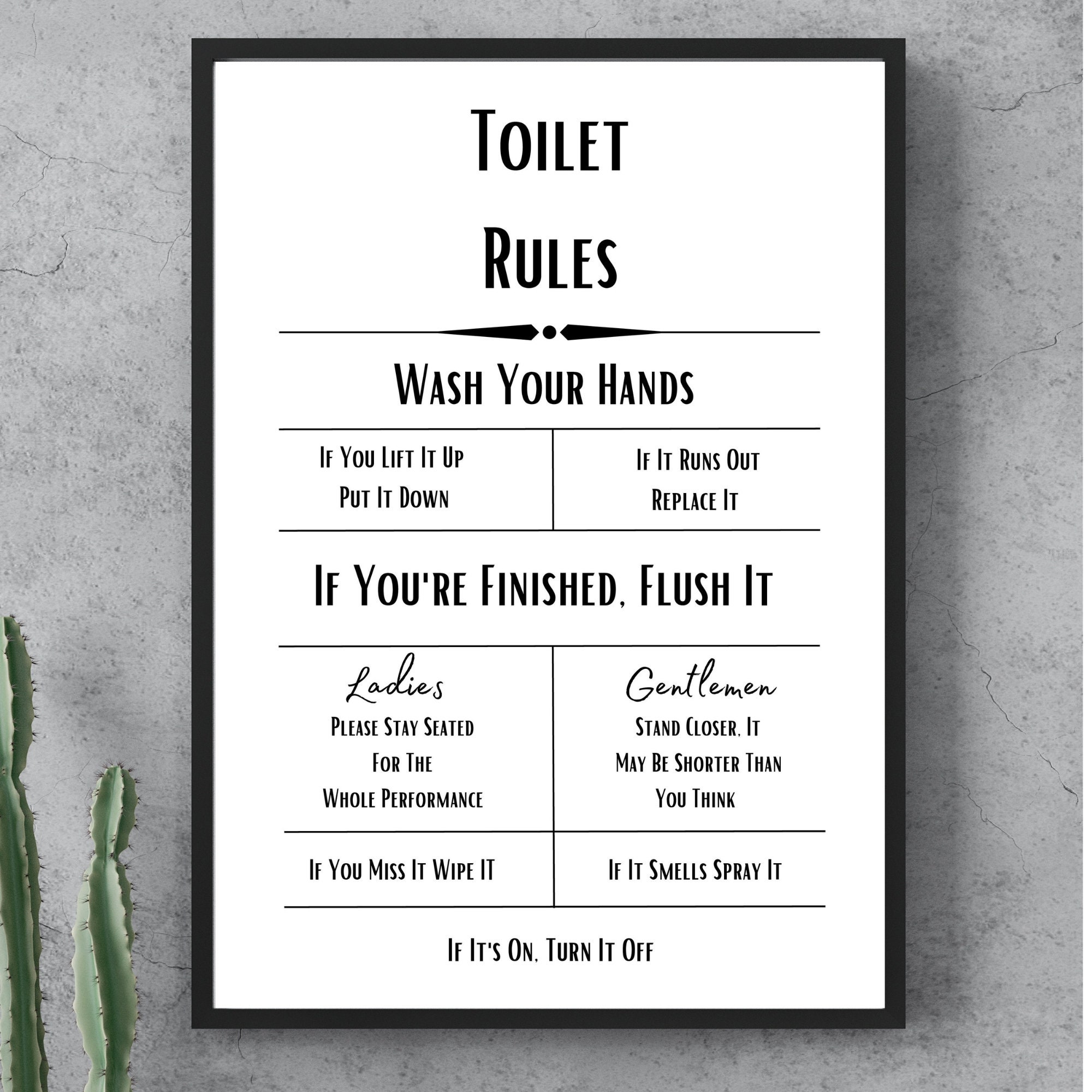 Toilet Rules Print, Digital Download Wall Prints, Print at Home, Toilet ...