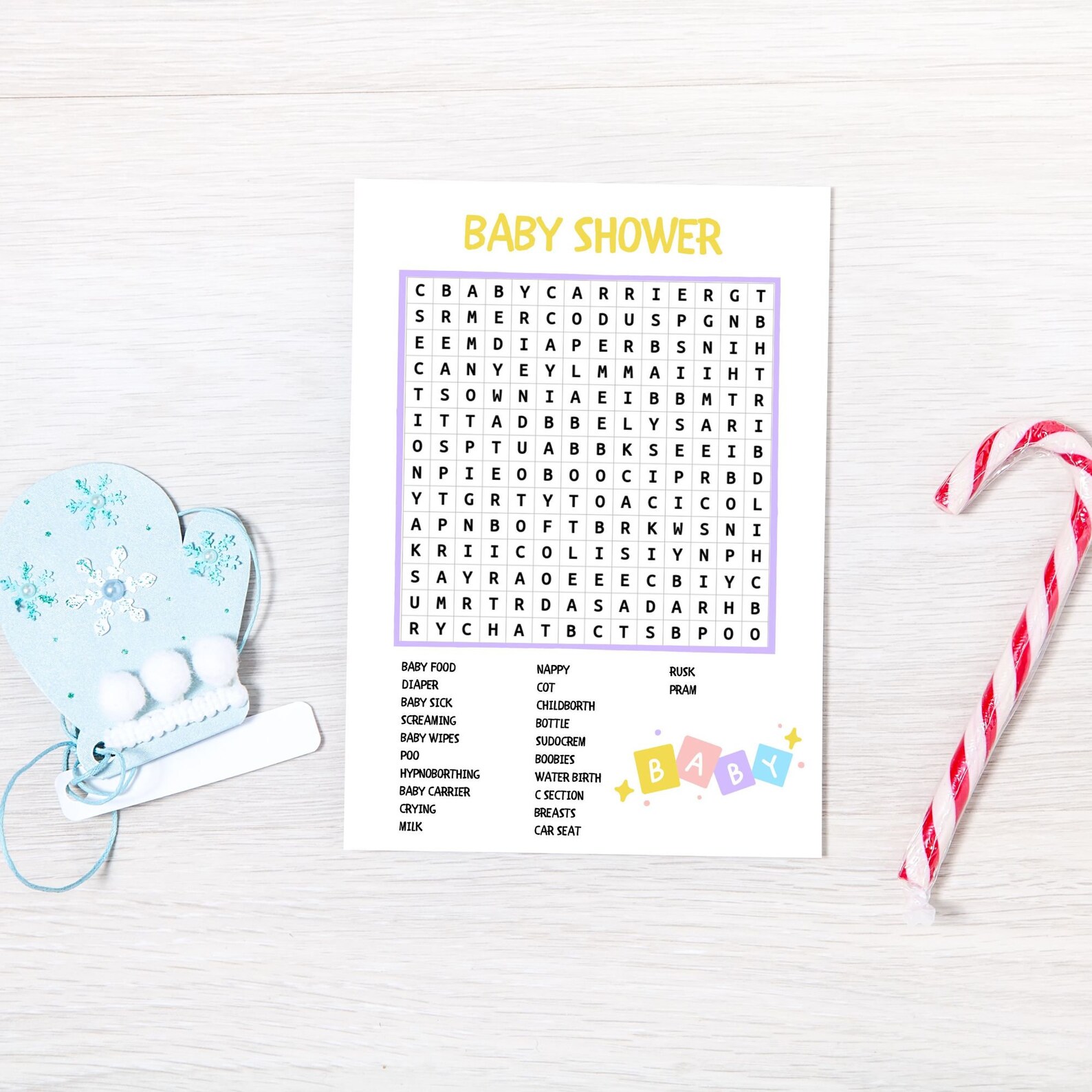 Baby Shower Word Search, Word Search, Baby Shower Game, Baby Shower ...