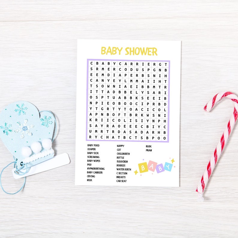 Baby Shower Word Search, Word Search, Baby Shower Game, Baby Shower ...