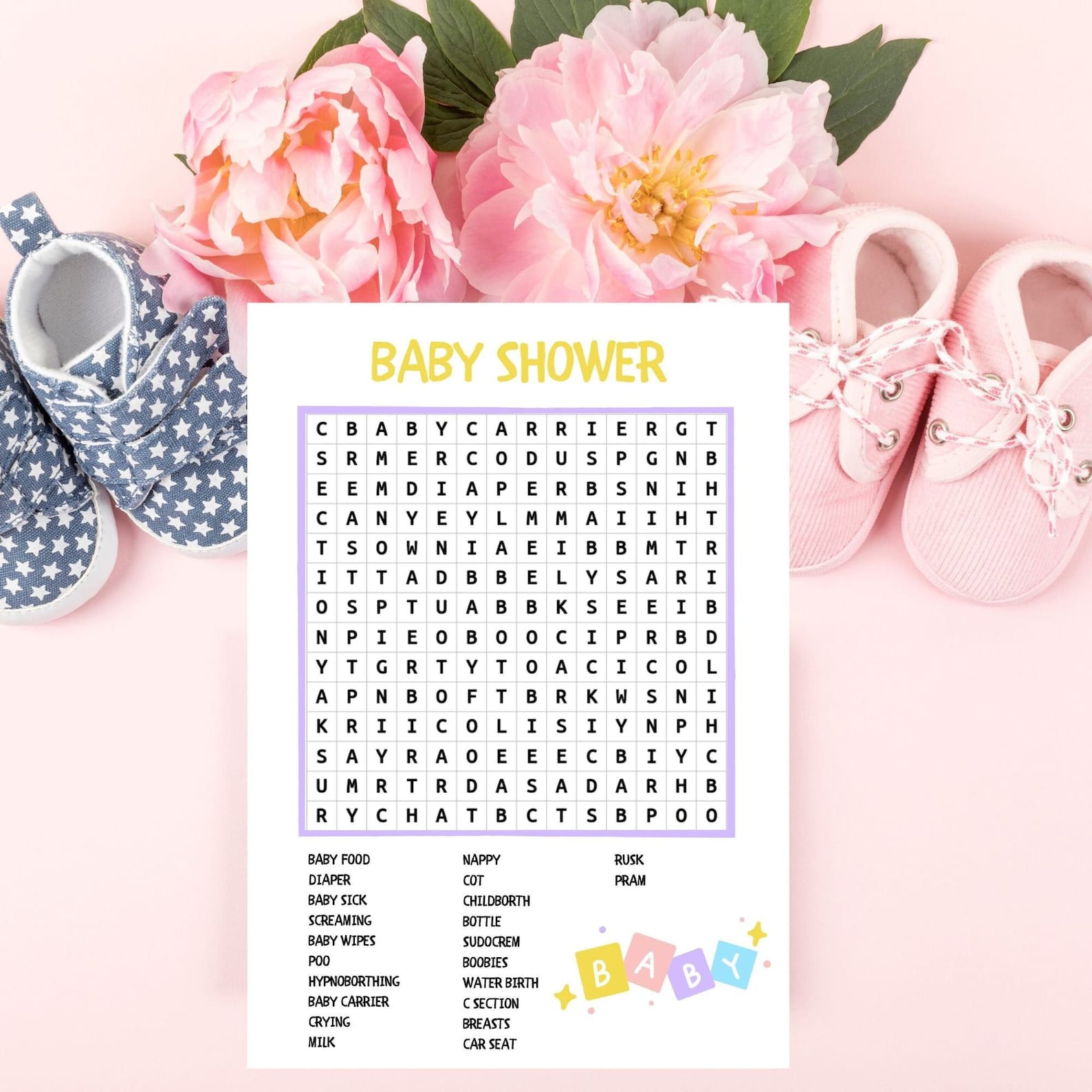 Baby Shower Word Search, Word Search, Baby Shower Game, Baby Shower ...