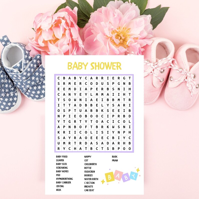 Baby Shower Word Search, Word Search, Baby Shower Game, Baby Shower ...
