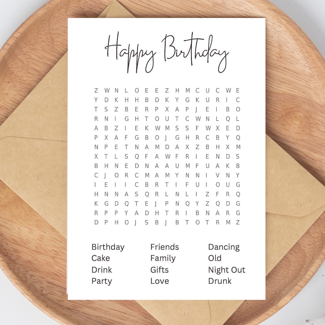 Birthday Card, Personalised, Word Search Card, Birthday Cards for Him ...