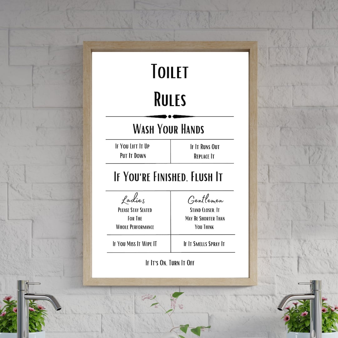 Toilet Rules Print, Digital Download Wall Prints, Print at Home, Toilet ...