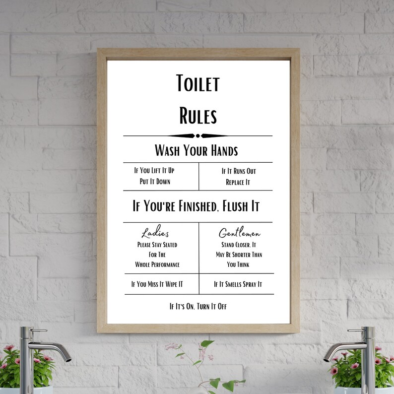 Toilet Rules Print, Digital Download Wall Prints, Print at Home, Toilet ...