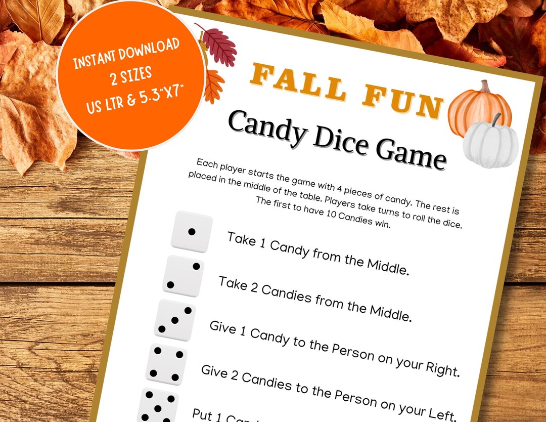 Fall Candy Dice Game, Fall Classroom Dice Game, Fun Autumn Party ...
