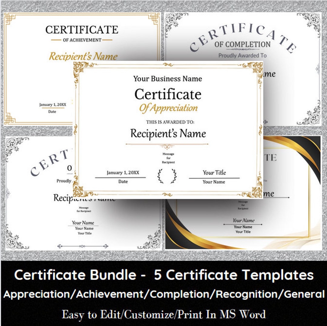 Certificate/award Bundle: Appreciation, Achievement, Completion ...