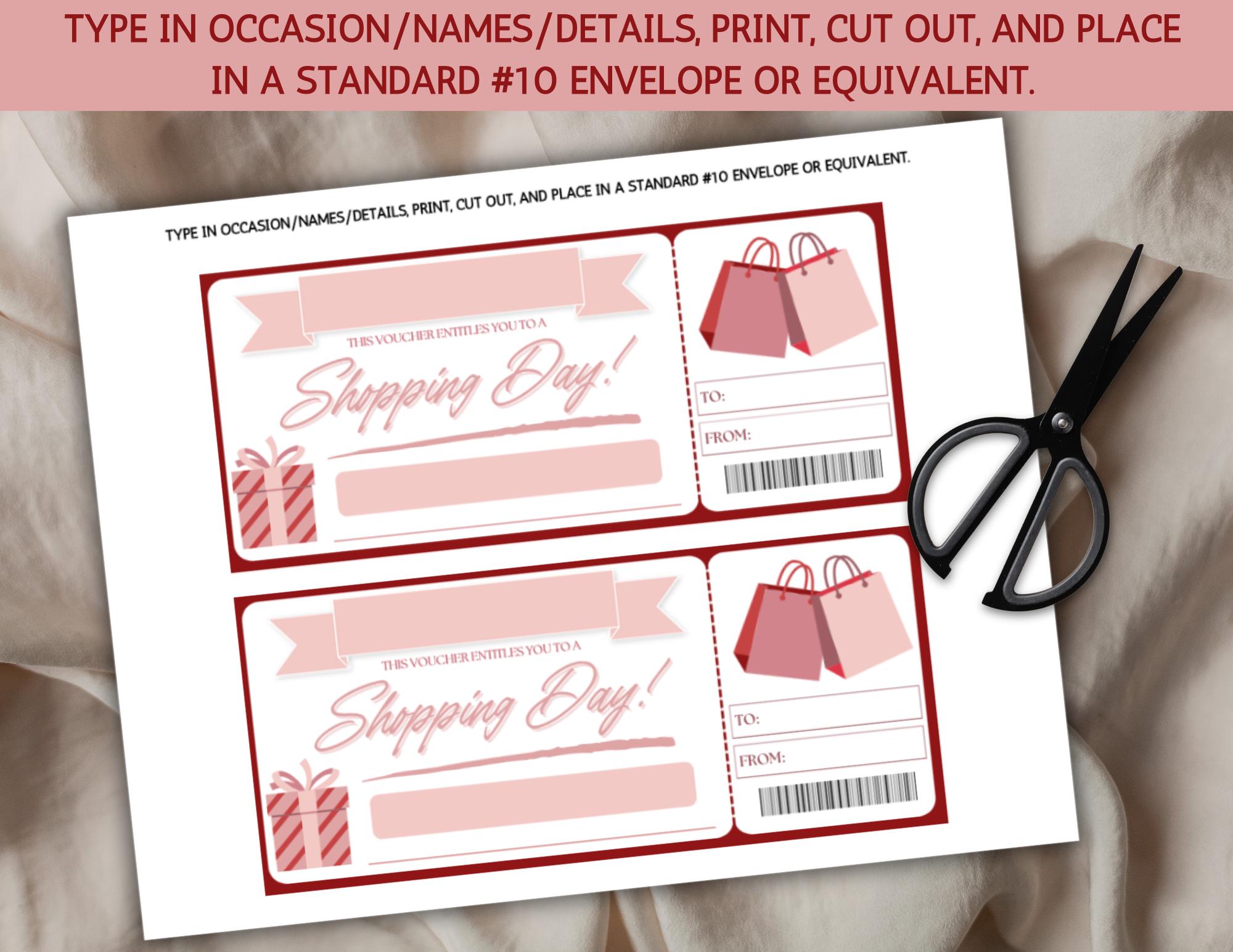 Shopping Spree Gift Voucher Printable Template, Surprise Holiday Coupon ...
