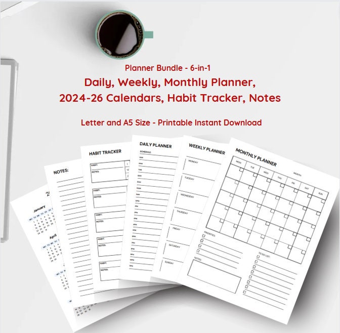 Printable Personal Planner Organizer Schedule Bundle, Office/remote ...