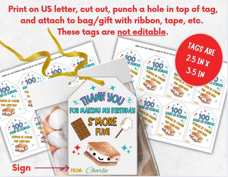 Smores Treat Birthday Party Favor Tags, Printable Smores Bag Labels ...