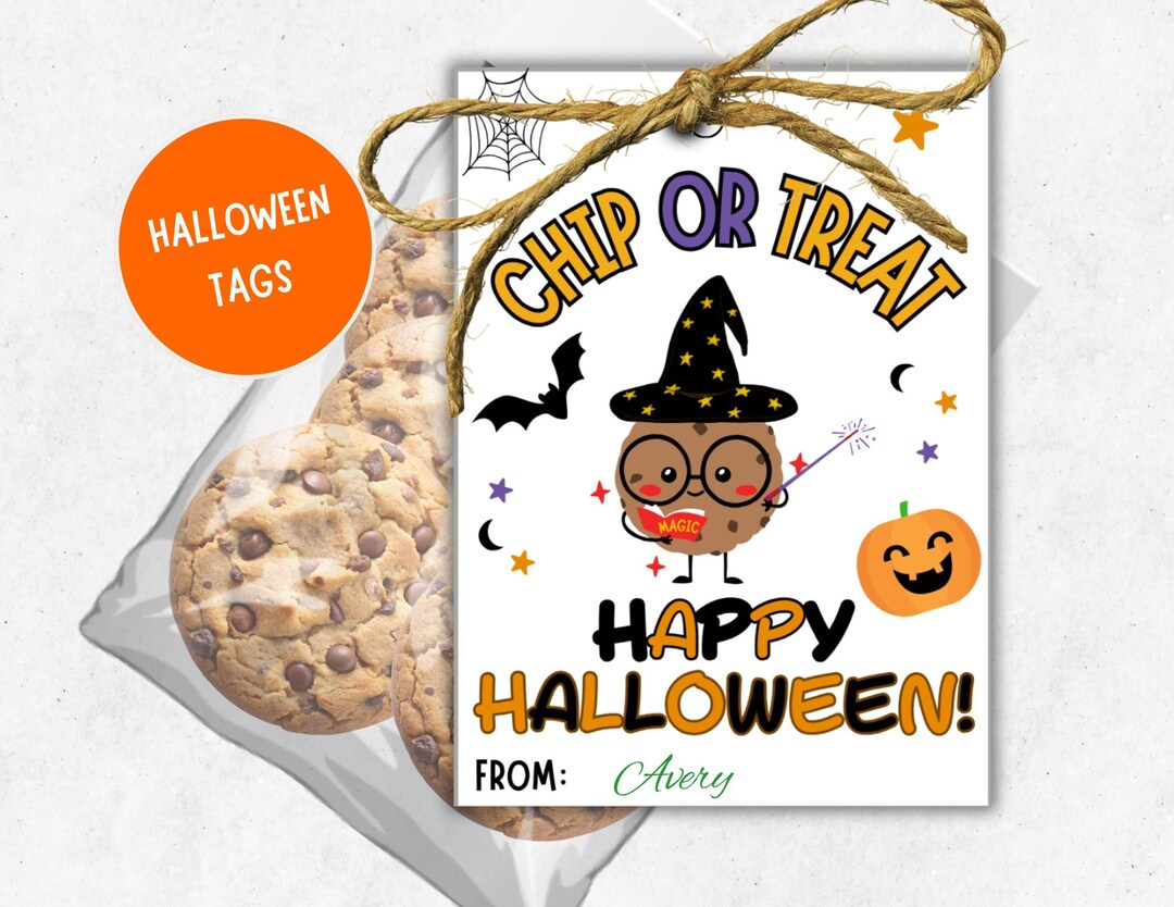 Happy Halloween Cookie Gift Tag, Chip or Treat Favor Bag Tag Topper ...