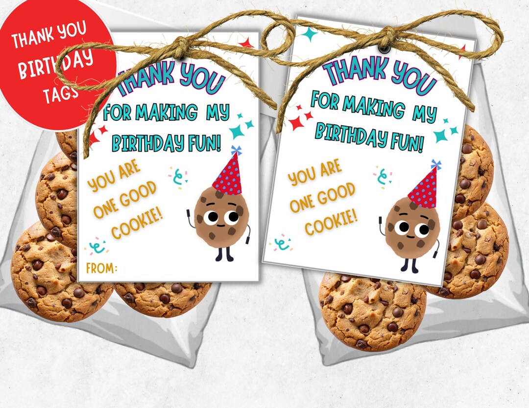 Cookie Treat Birthday Party Favor Tags, Printable Cookie Bag Labels ...