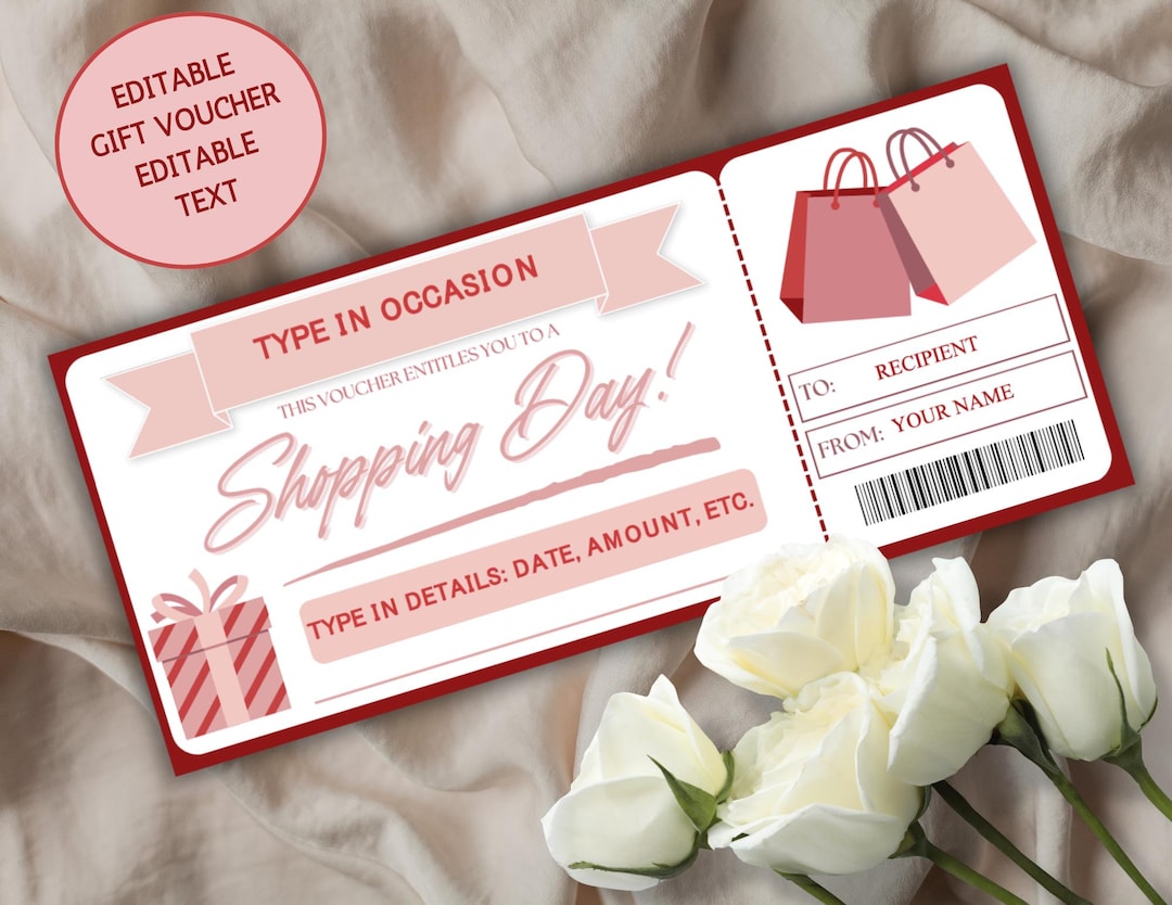 Shopping Spree Gift Voucher Printable Template, Surprise Holiday Coupon ...
