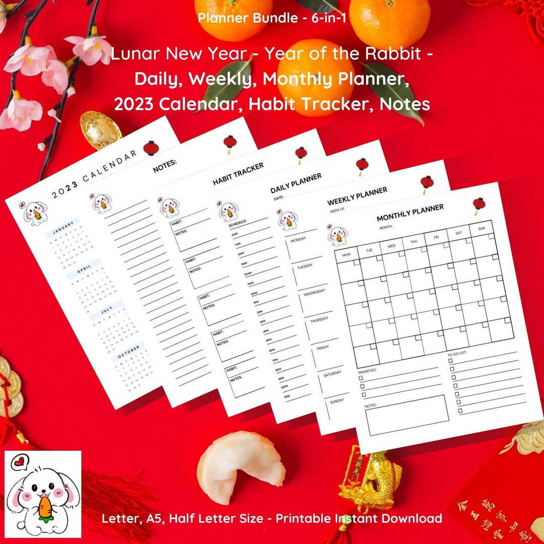 Lunar New Year of the Rabbit Planner Bundle. Daily/weekly/monthly ...