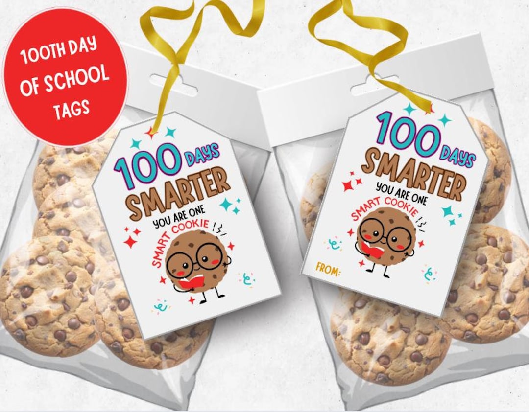 100 Days of School Printable Tag, Cookie Thank You, One Smart Cookie ...