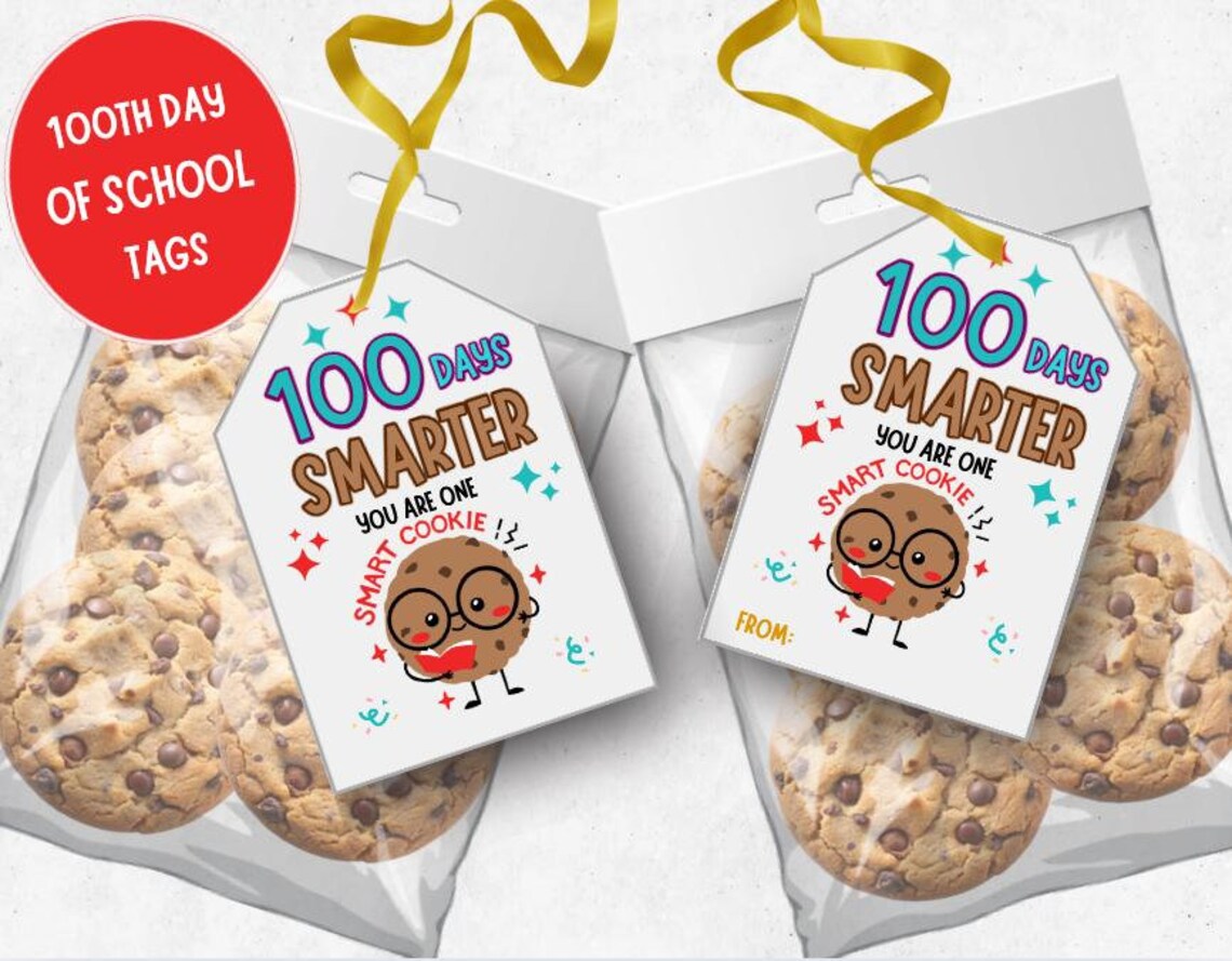 100 Days of School Printable Tag, Cookie Thank You, One Smart Cookie ...