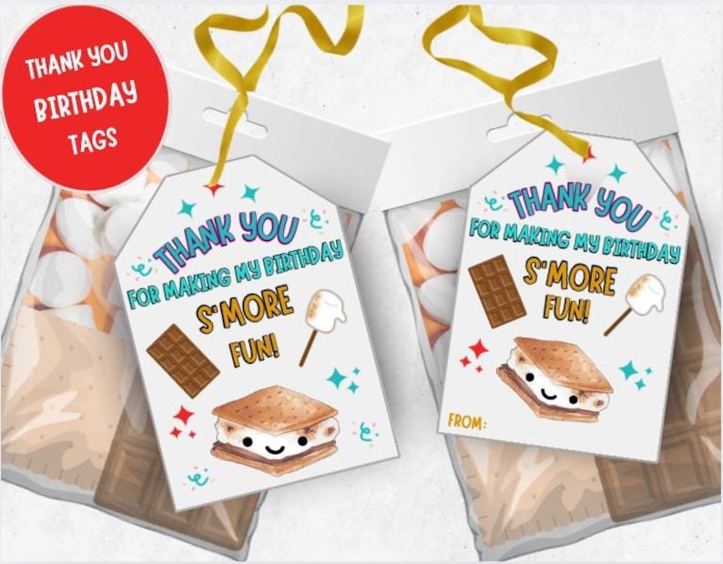 Smores Treat Birthday Party Favor Tags, Printable Smores Bag Labels ...