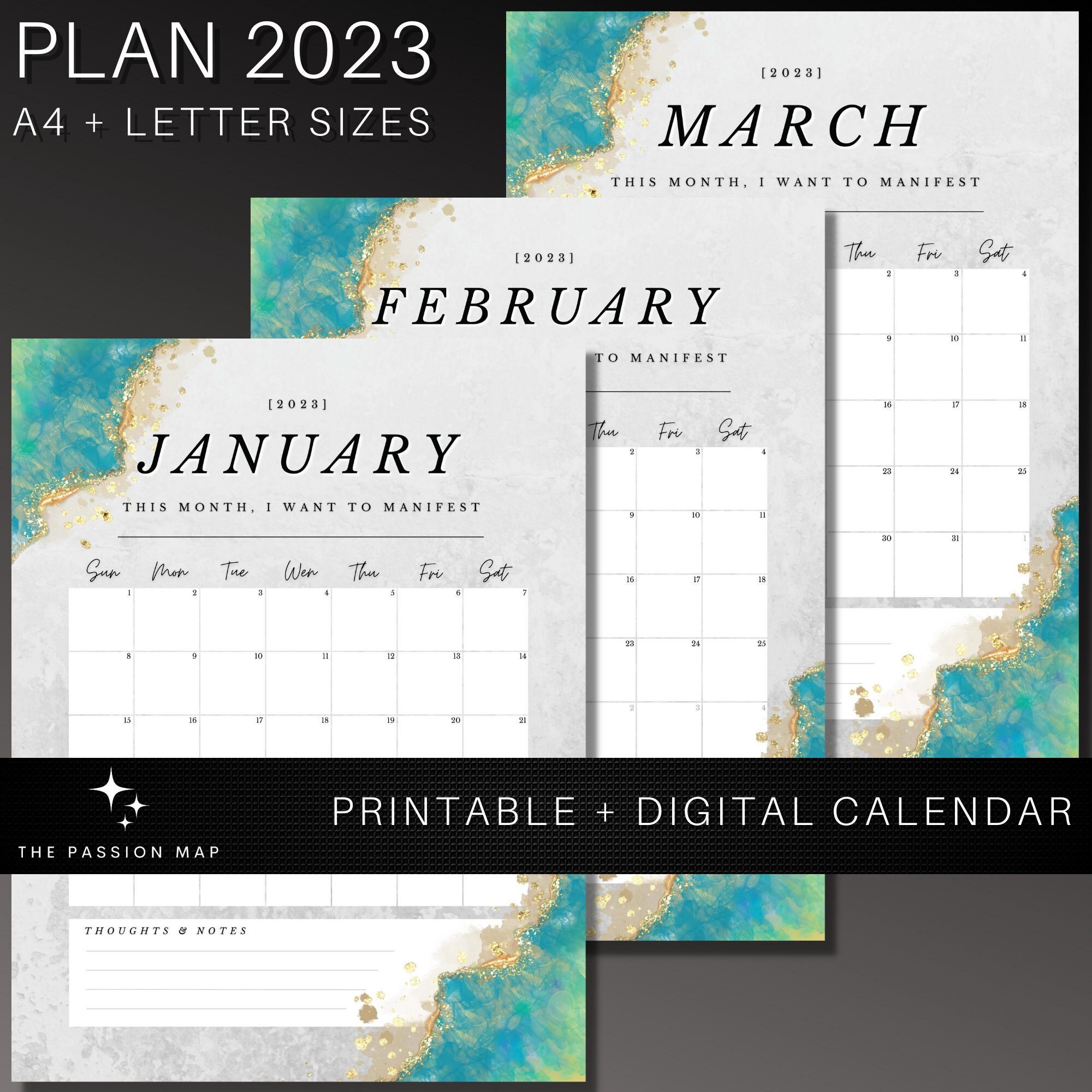 Printable Digital Calendar 2023 - Opal Slice - Size A4 and Letter ...