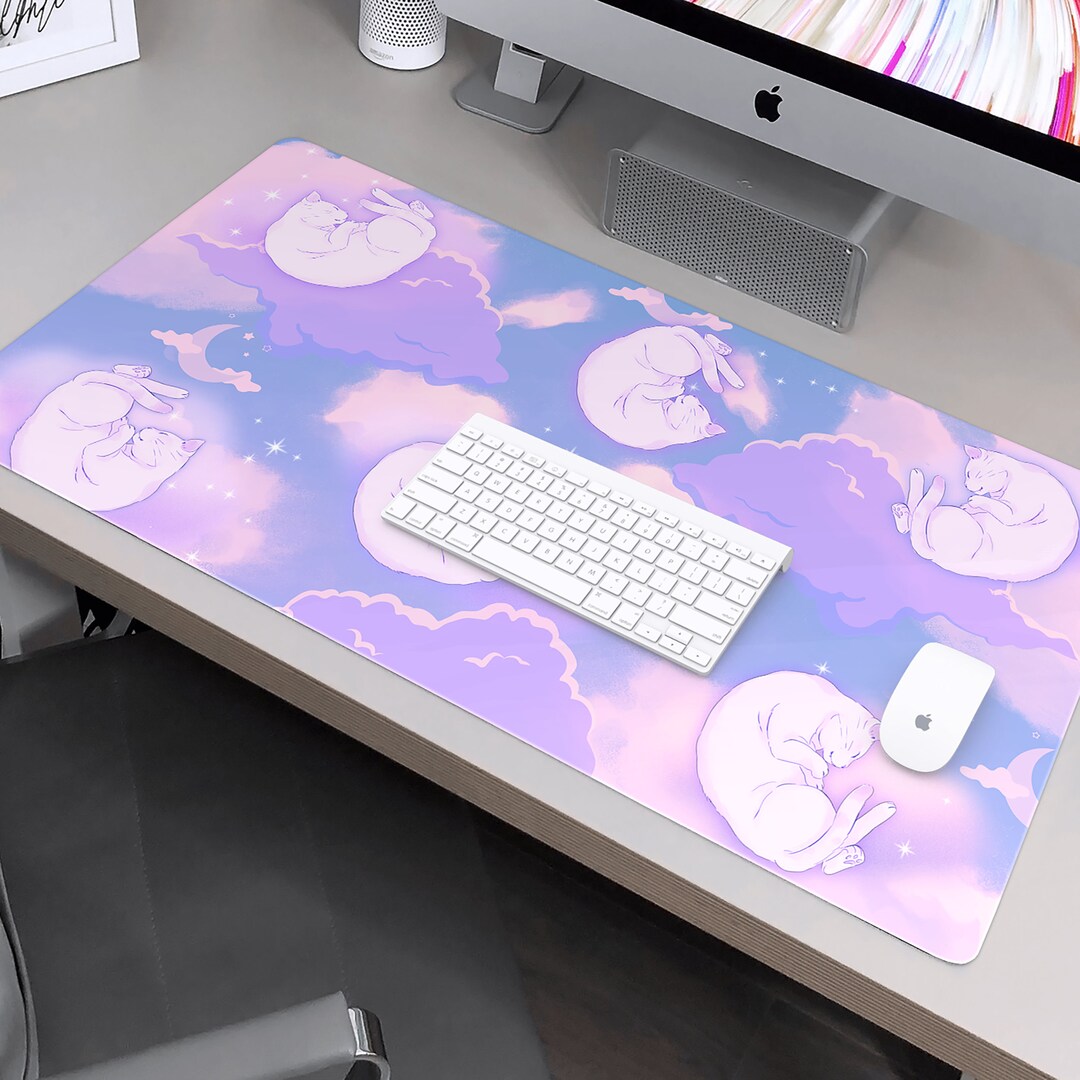 Cats Desk Mat Kawaii Pink Desk Pad Mouse Pad - Etsy