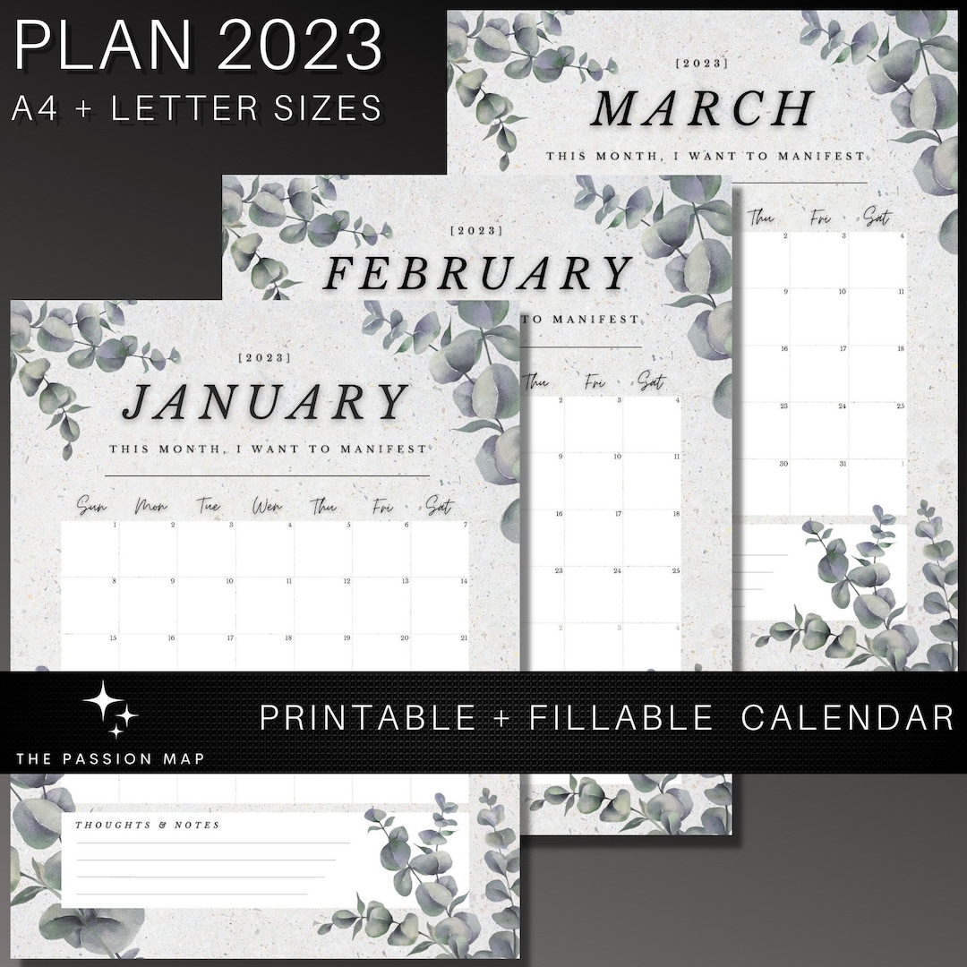 Printable Digital 2023 Calendar - Eucalyptus - Size A4 and Letter ...