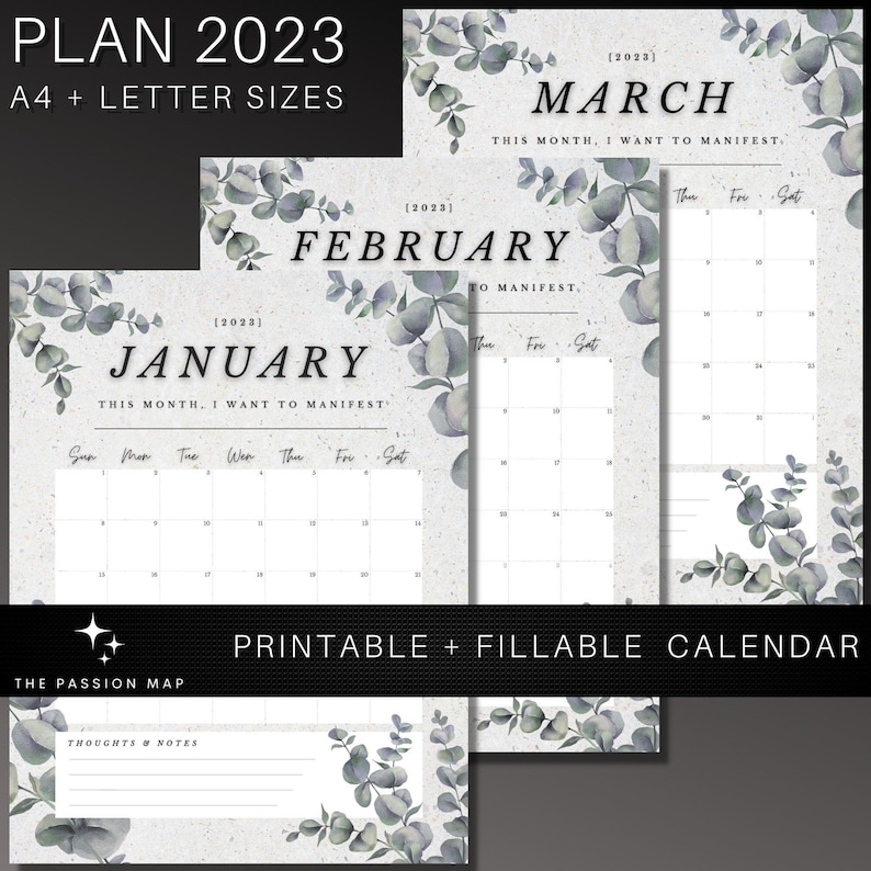 Printable Digital 2023 Calendar - Eucalyptus - Size A4 and Letter ...