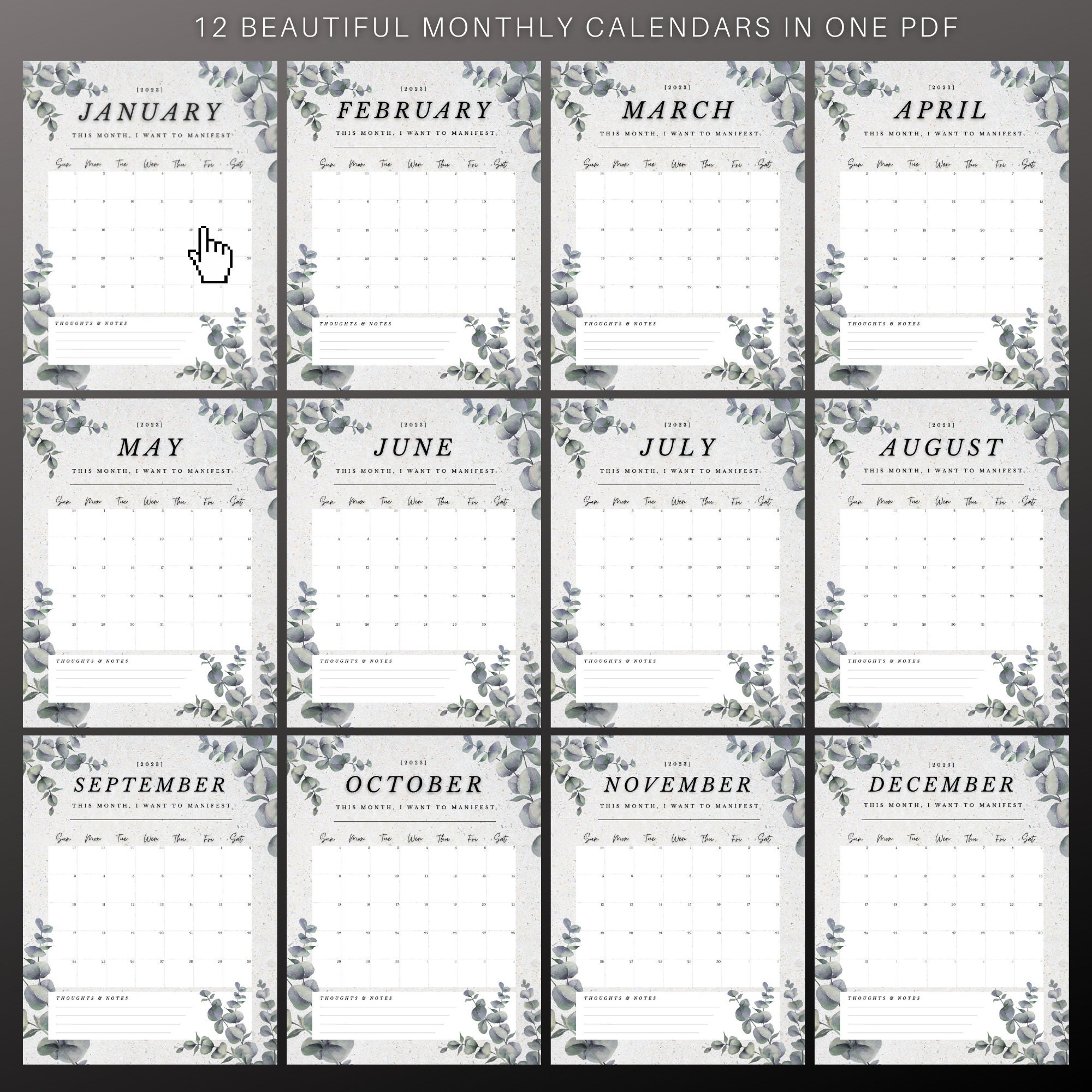 Printable Digital 2023 Calendar Eucalyptus Size A4 and Letter Editable ...