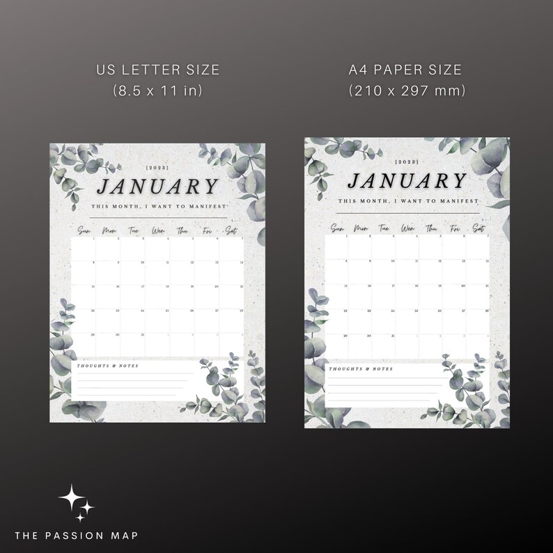 Printable Digital 2023 Calendar Eucalyptus Size A4 and Letter Editable ...