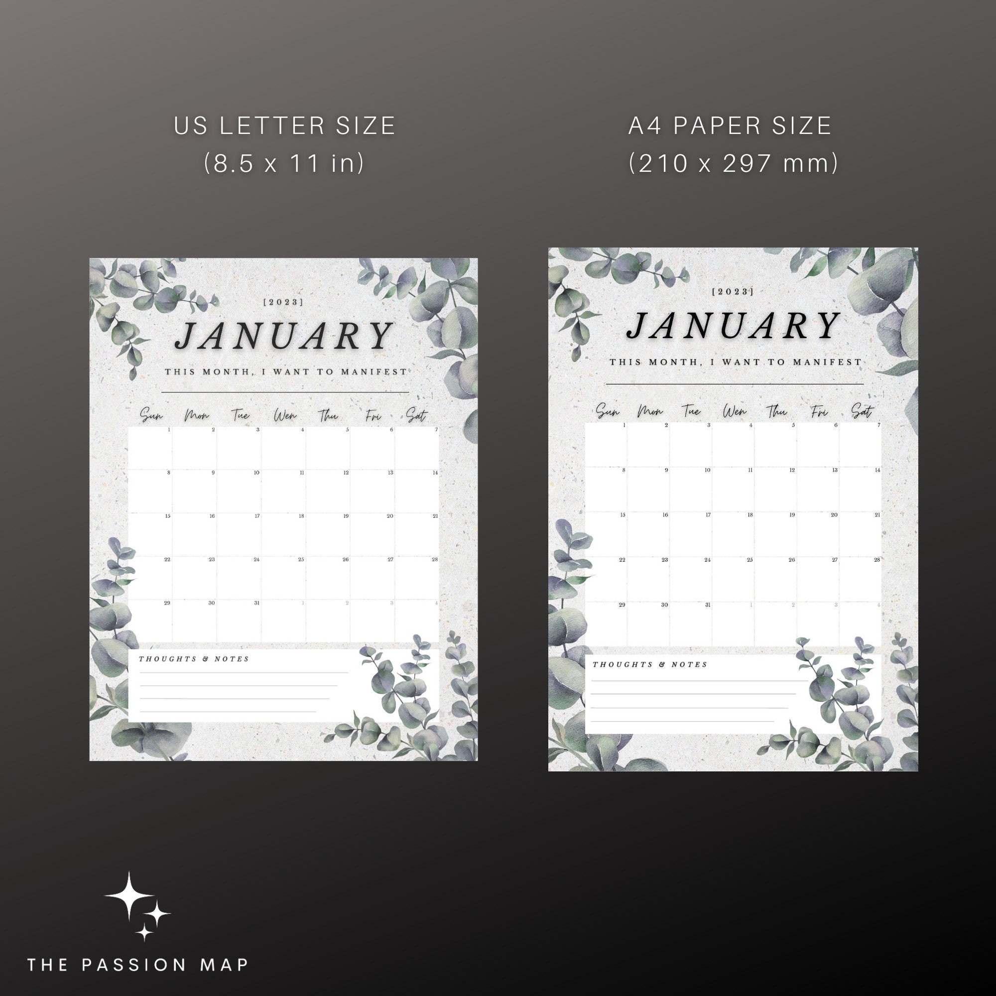 Printable Digital 2023 Calendar Eucalyptus Size A4 and Letter Editable ...