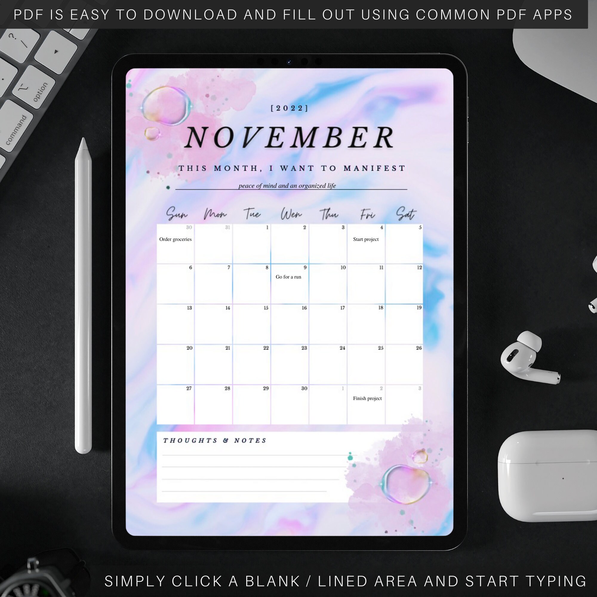 Digital Calendar 2023 - Neon Bubble - Size A4 and Letter Printable ...