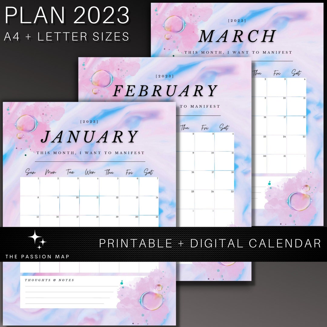 Digital Calendar 2023 - Neon Bubble - Size A4 and Letter Printable ...