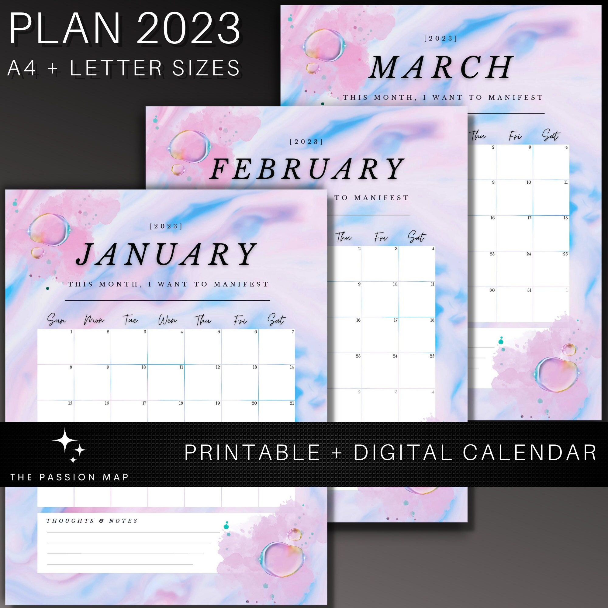 Digital Calendar 2023 - Neon Bubble - Size A4 and Letter Printable ...