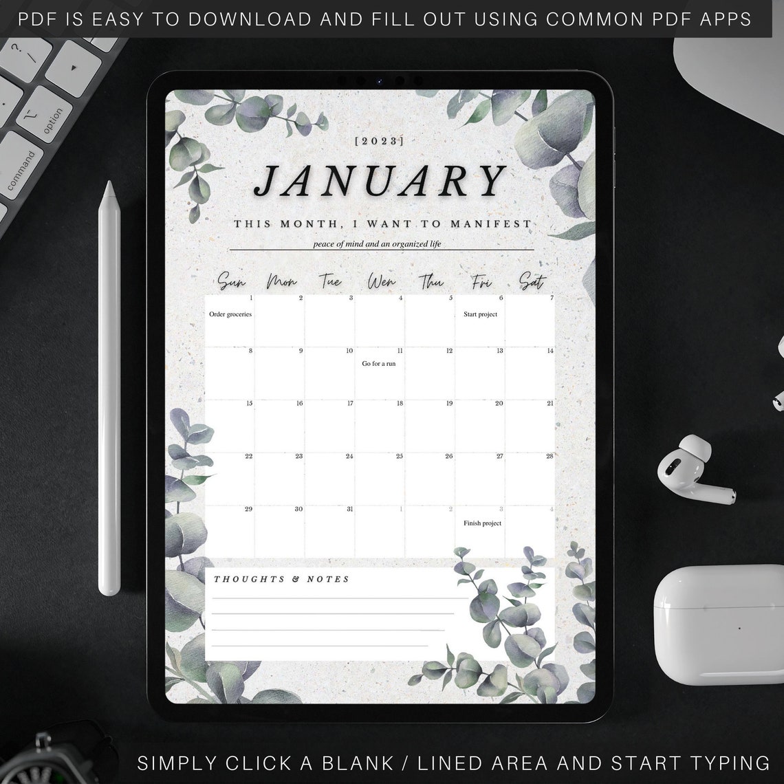 Printable Digital 2023 Calendar - Eucalyptus - Size A4 and Letter ...