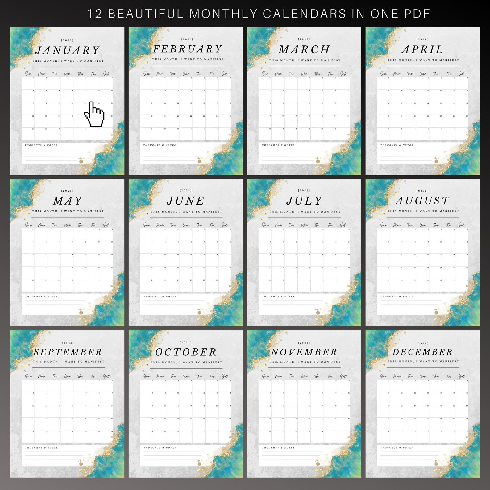 Printable Digital Calendar 2023 - Opal Slice - Size A4 and Letter ...